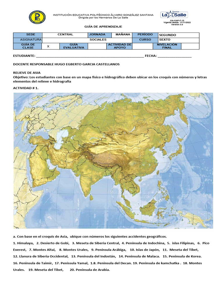 Mapa físico e hidrografía de Asia | PDF | Asia | Geografía Física