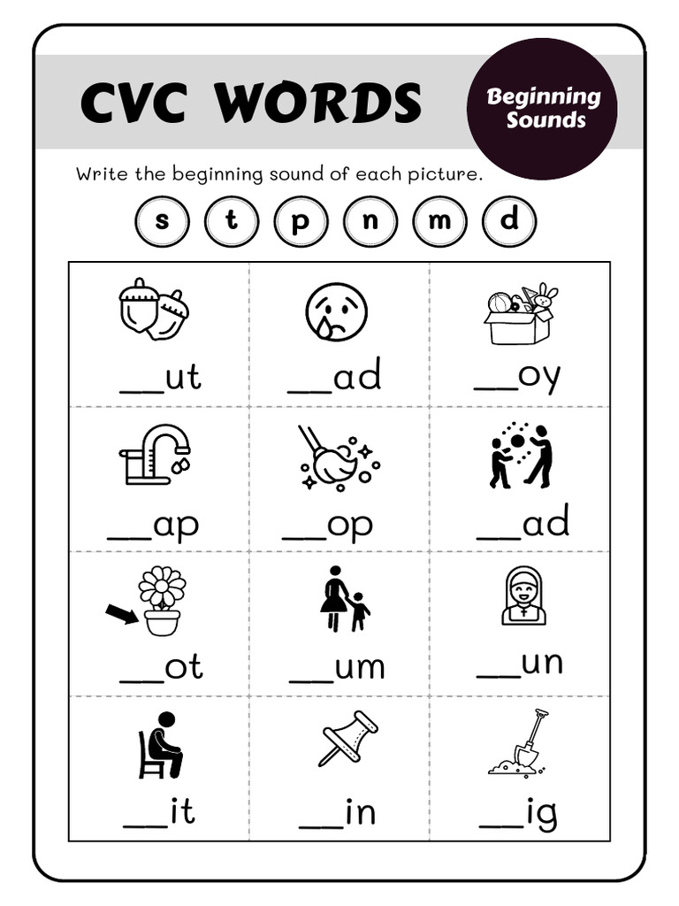 CVC Words: Beginning Sounds Practice | PDF