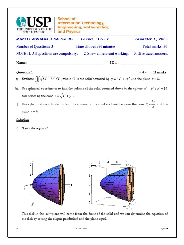 Advanced Calculus Short Test 2 | PDF | Sphere | Mathematics