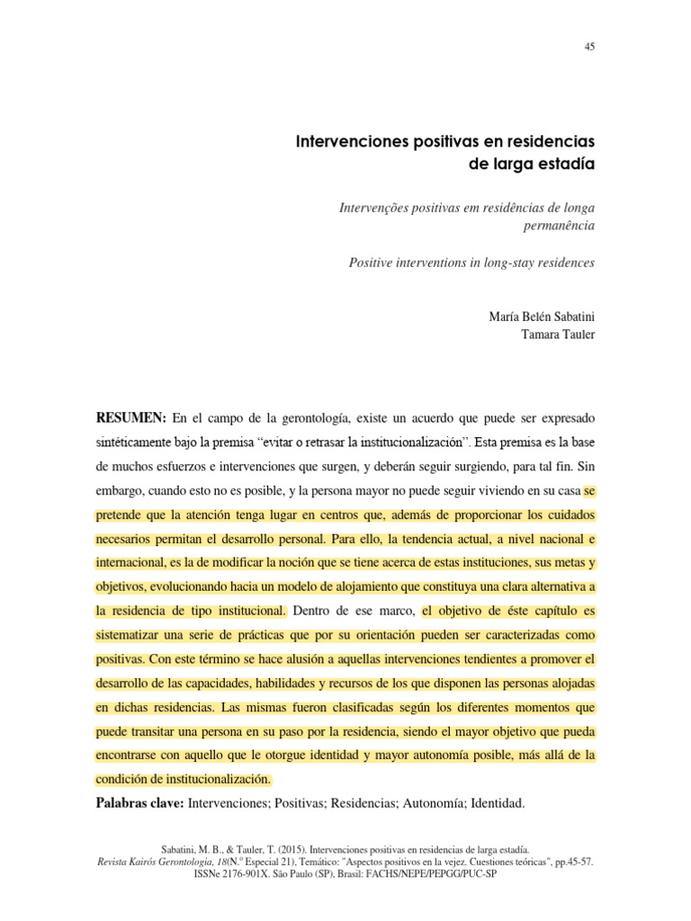 Intervenciones Positivas RLE | PDF | Vejez | Gerontología