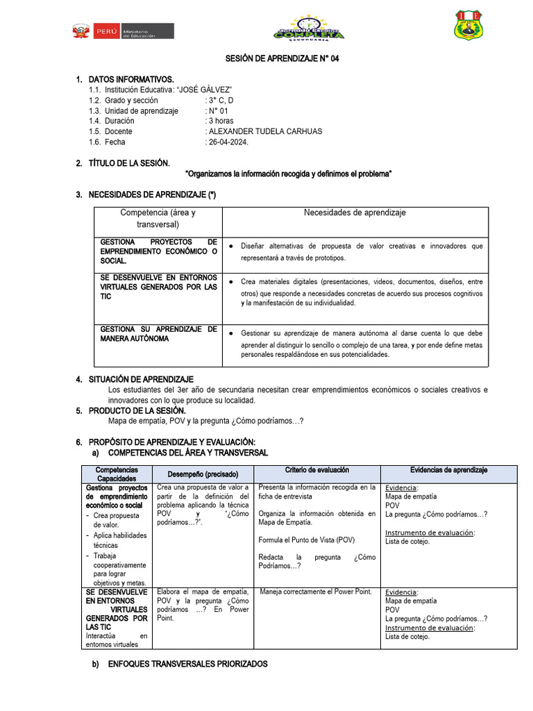 Uni1-Ses 4 | PDF | Aprendizaje | Evaluación