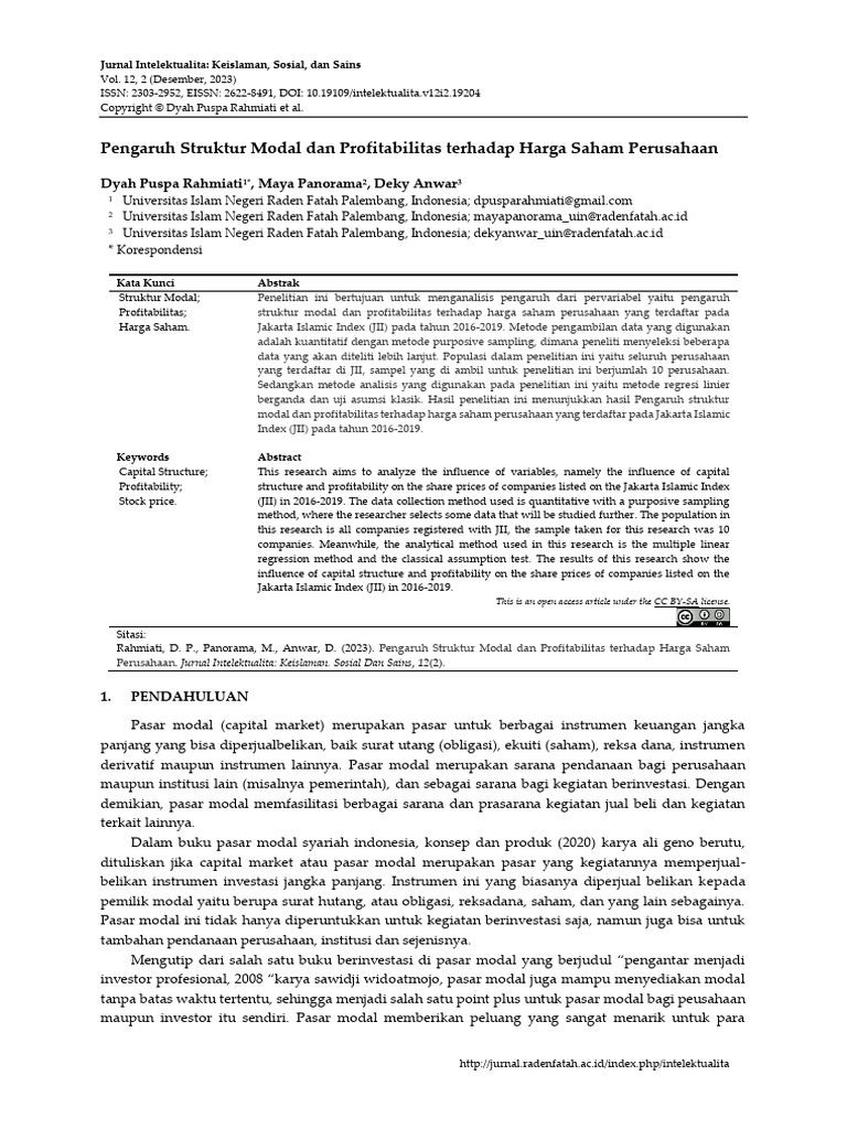 Pengaruh Struktur Modal Dan Profitabilitas Terhadap Harga Saham Perusahaan | PDF