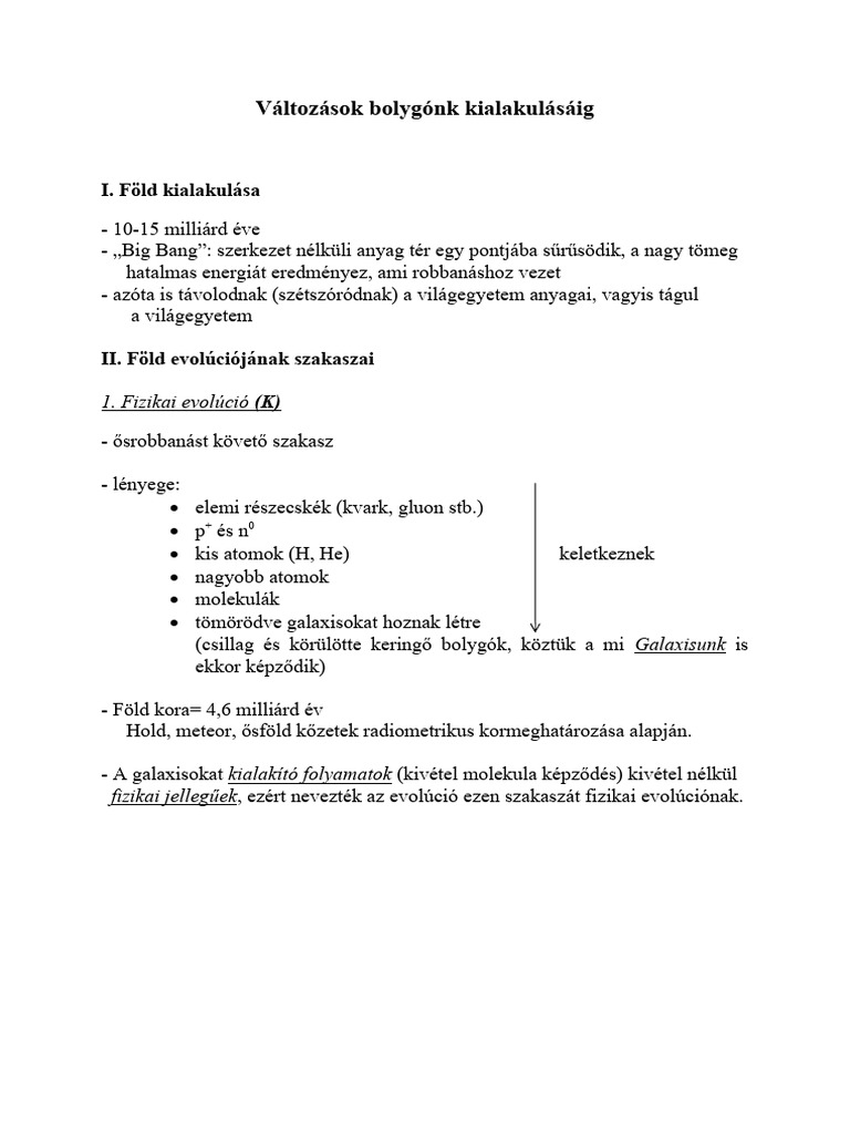 Változások Bolygónk Kialakulásáig | PDF