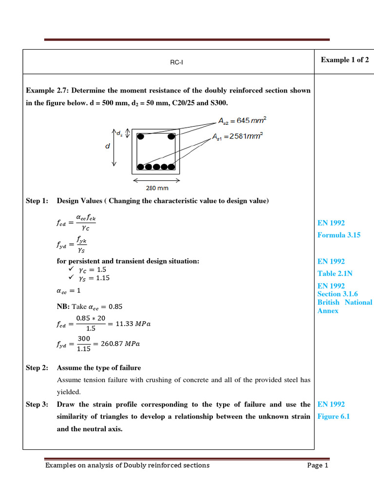 Analysis of Doubly RC-Beam RC-1 | PDF | Bending | Solid Mechanics