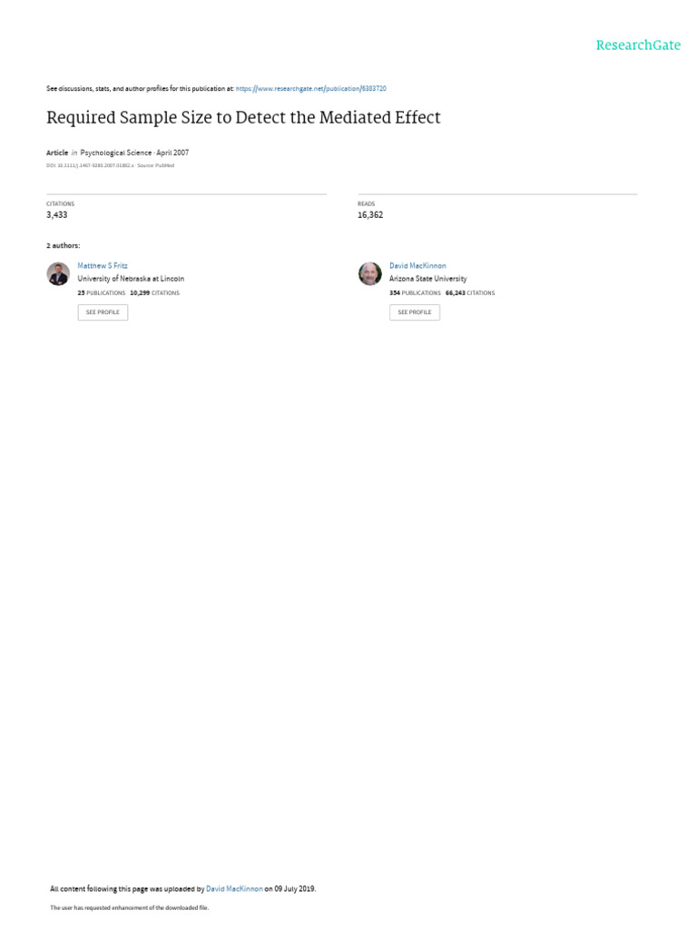 Required Sample Size To Detect The Mediated Effect | PDF ...