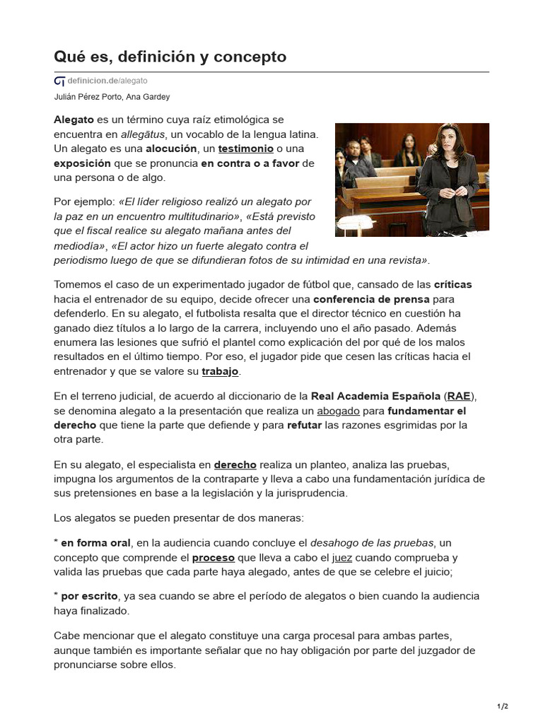 Alegato. Definición y Concepto | PDF | Ley procesal | Justicia