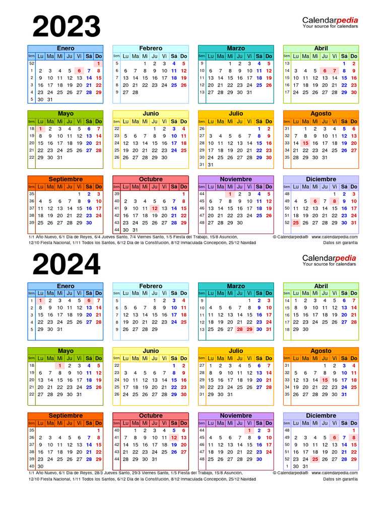 Calendario 2023 2024 Vertical en Color | PDF