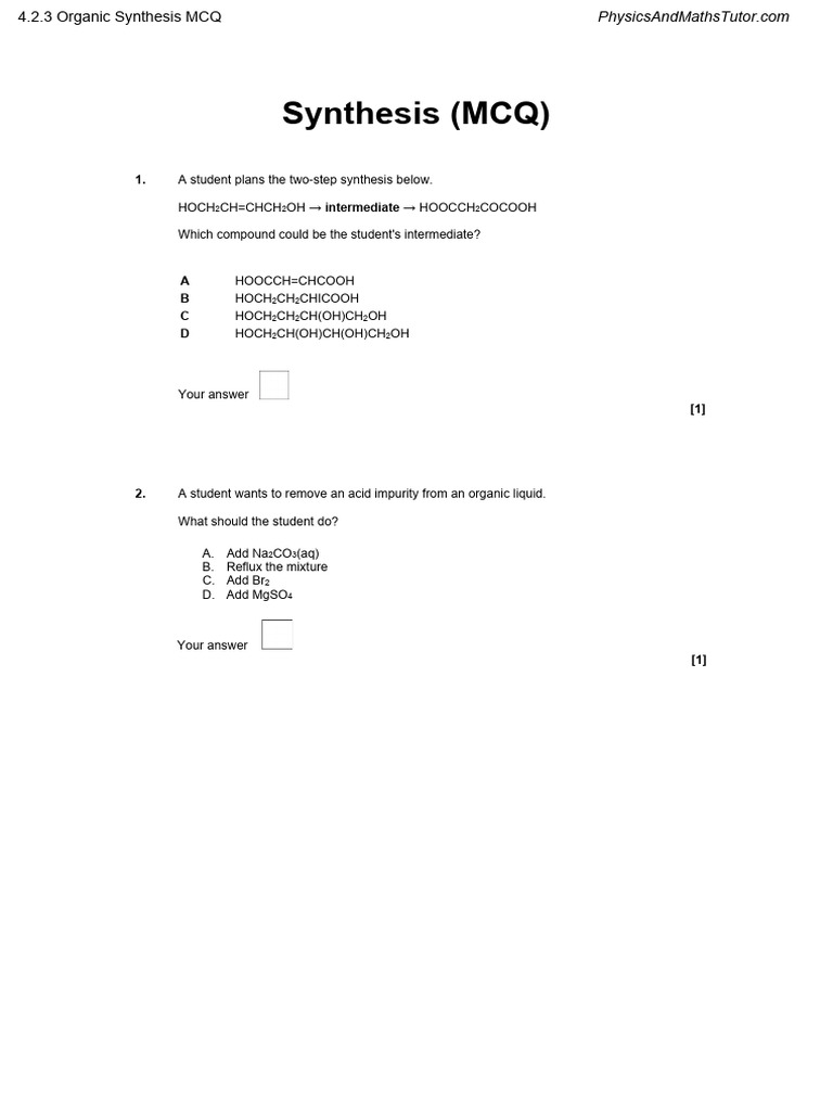 4.2.3 Organic Synthesis MCQ | PDF | Organic Synthesis | Physical Sciences