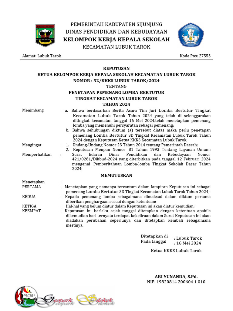 SK Pemenang Lomba Bertutur | PDF