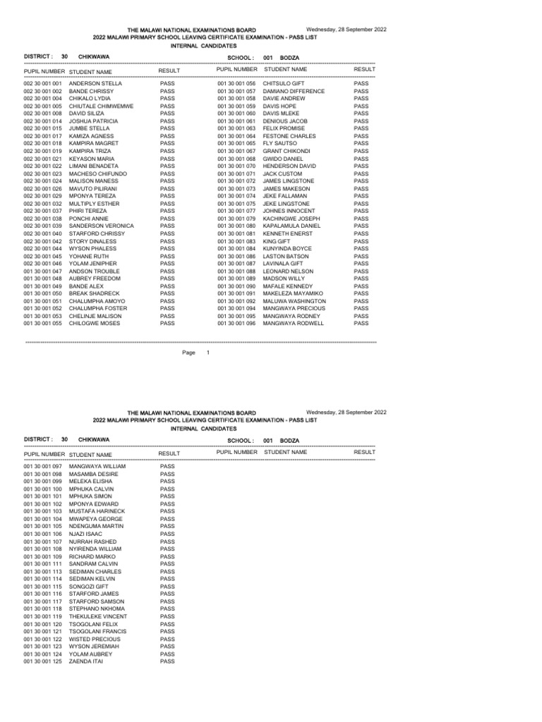 2022 Pslce Chikhwawa Pass-List | PDF | Student Assessment And ...