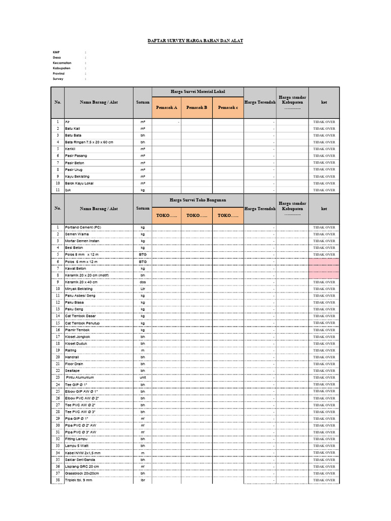 Survey Harga Bahan | PDF