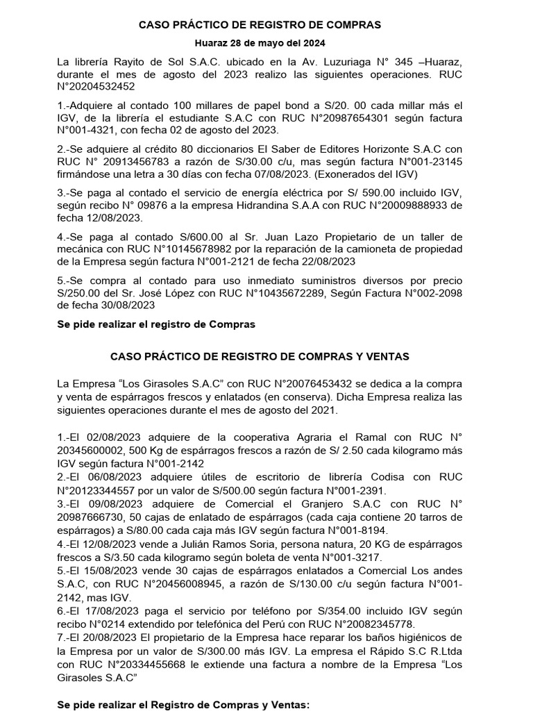 Caso Practico Registro de Compras y Ventas 03 | PDF