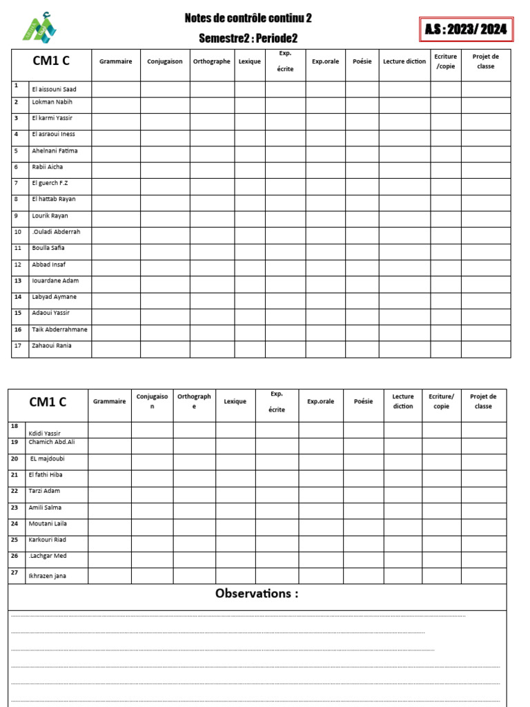 Contrôle - Continu CM1 C Controle2 | PDF