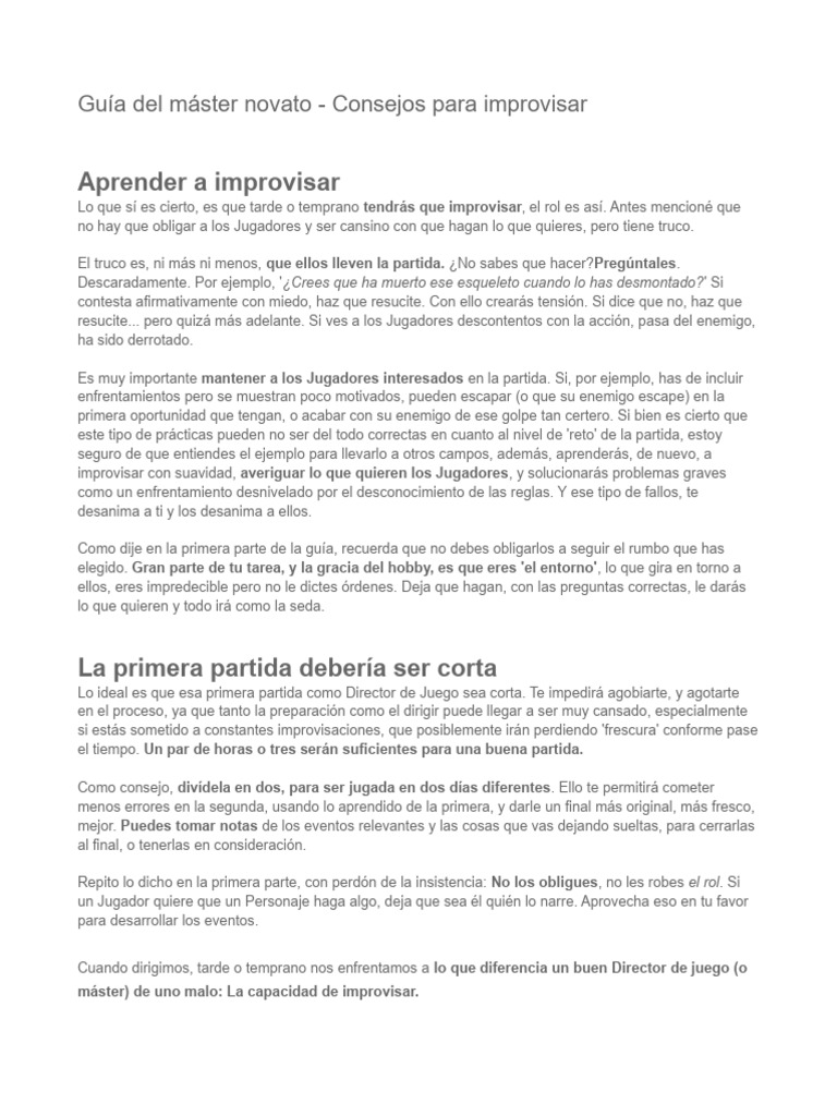 Guia Del Master Novato - Consejos para Improvisar | PDF