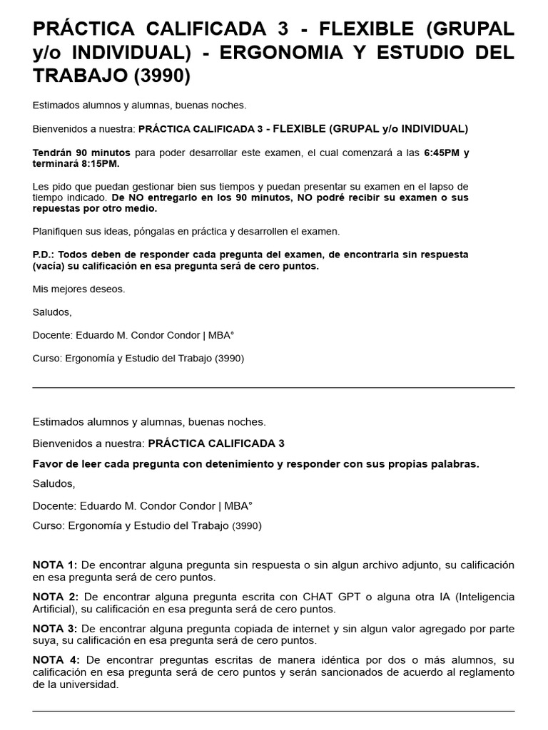 Práctica Calificada 3 Ergonomia Y Estudio Del Trabajo Pdf