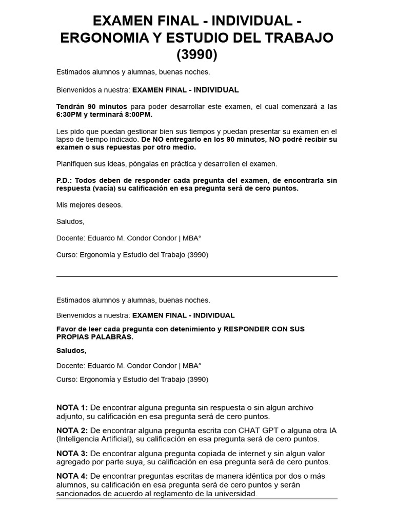 Examen Final de Ergonomía UTP 2023 | PDF | Encendiendo | ruido