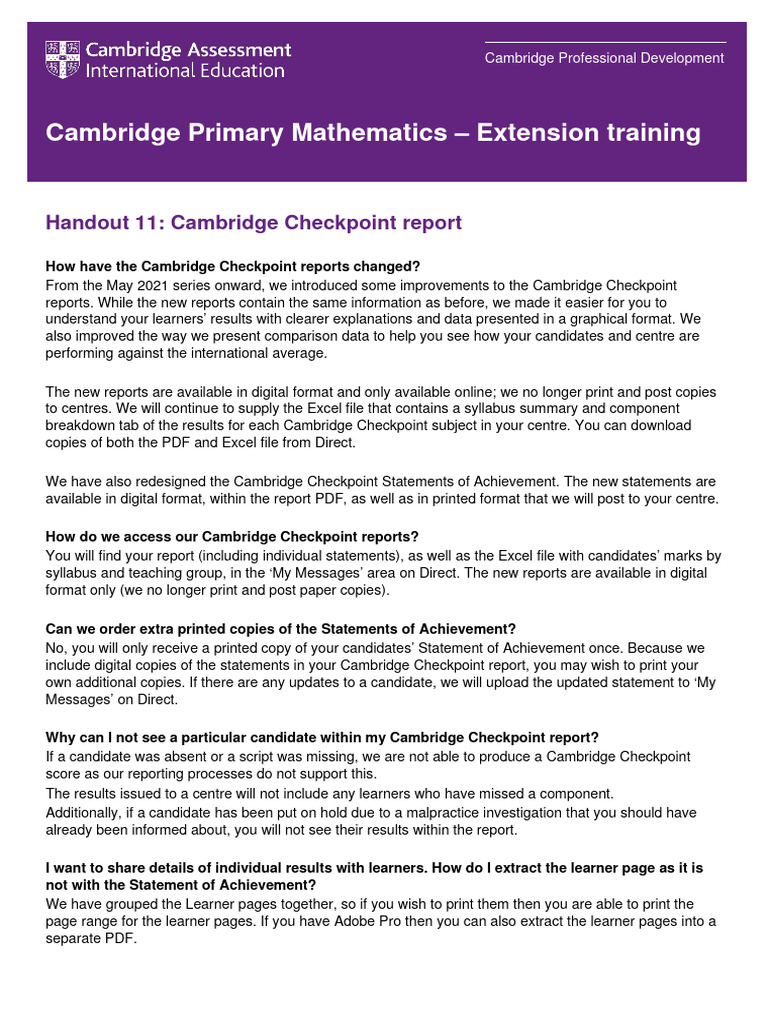 Cambridge Checkpoint Report Guide | PDF | Microsoft Excel | Information ...