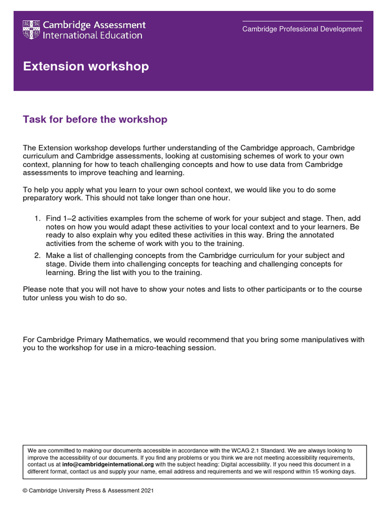 Cambridge Workshop Prep for Educators | PDF