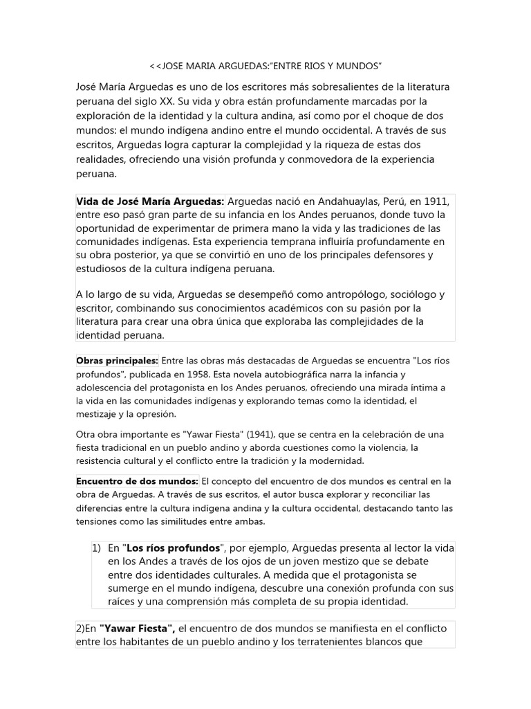 Jose Maria Arguedas 5to A Noe Llanos | PDF | Ciencias sociales ...