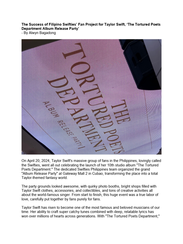 The Success of Filipino Swifties' Fan Project For Taylor Swift | PDF ...