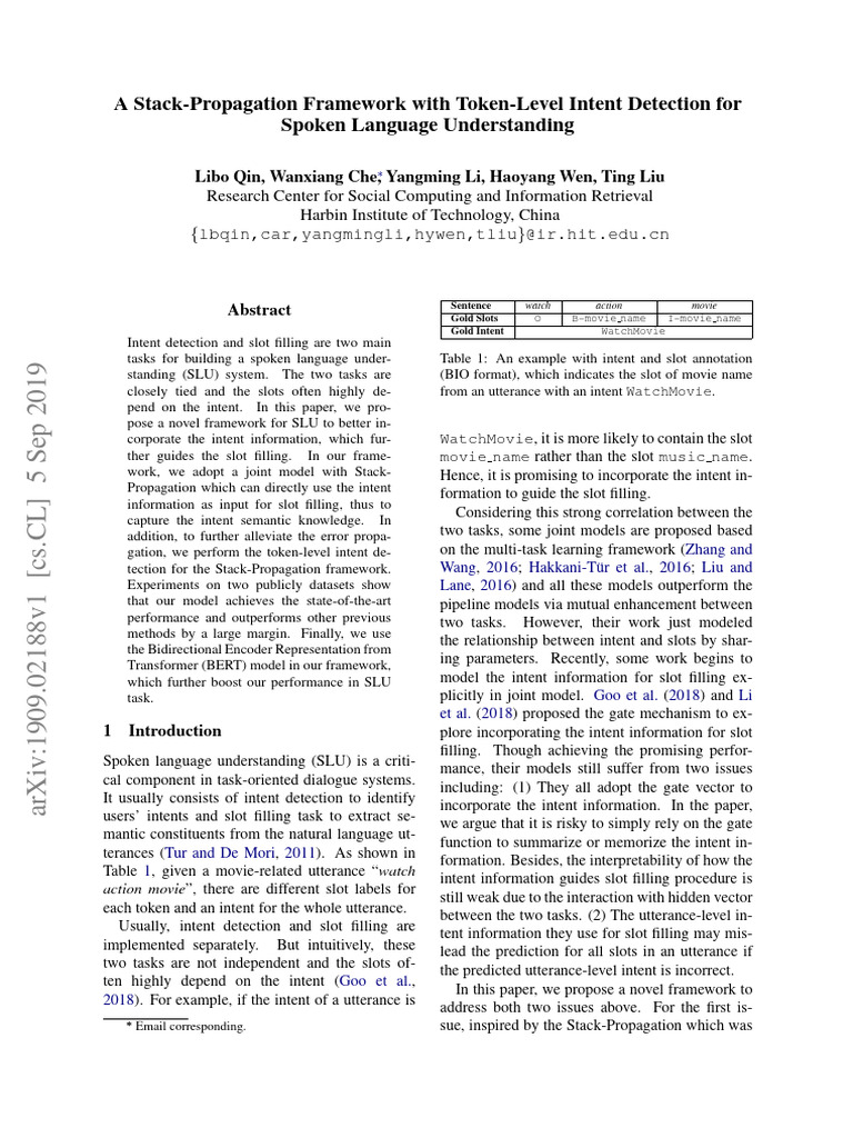A Stack-Propagation Framework With Token-Level Intent Detection For Spoken Language ...