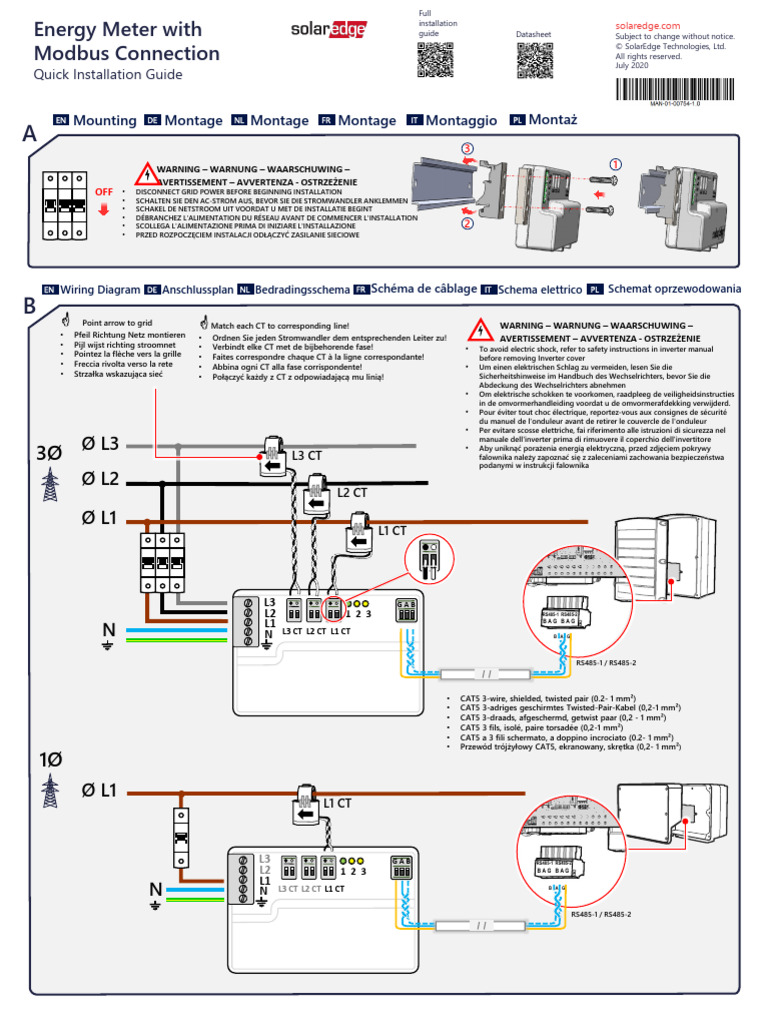 SolarEdge Modbus Meter Installation Guide | PDF | Digital Technology ...