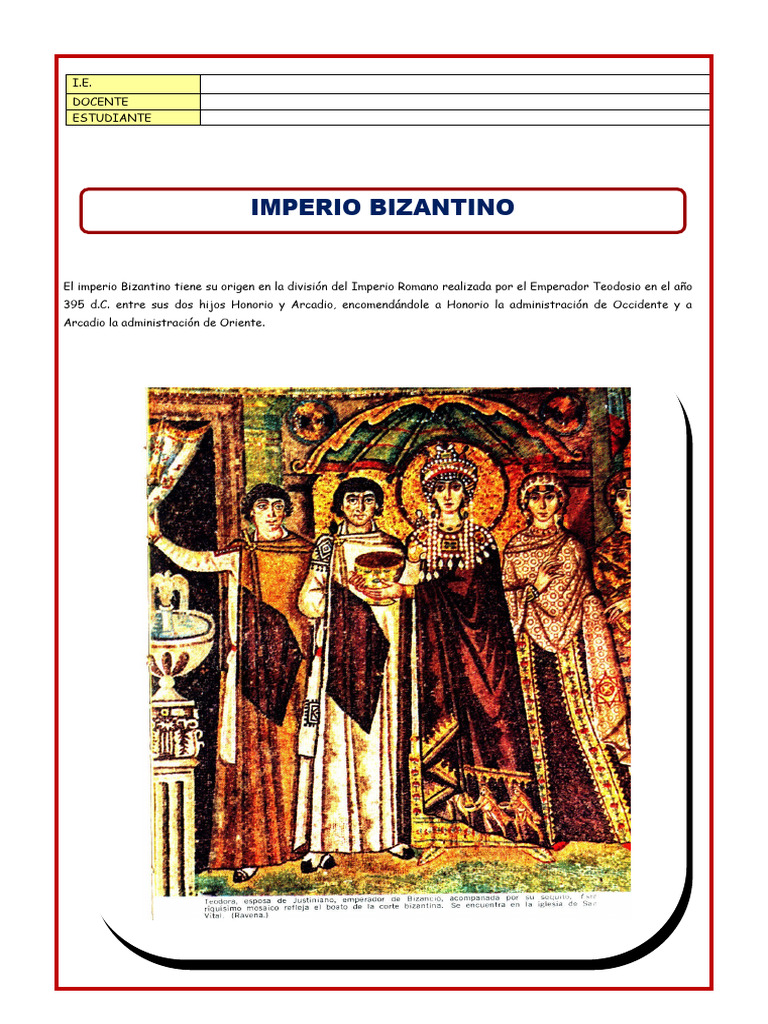 Ficha de Refuerzo IMPERIO BIZANTINO 2° | PDF | imperio Bizantino ...