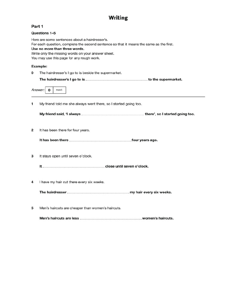 Writing Part 1 PET | PDF