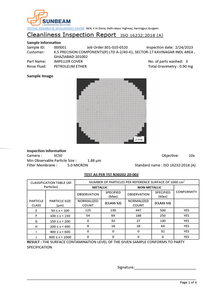 Sample Report ISO 16232 - 2018 (A) | PDF