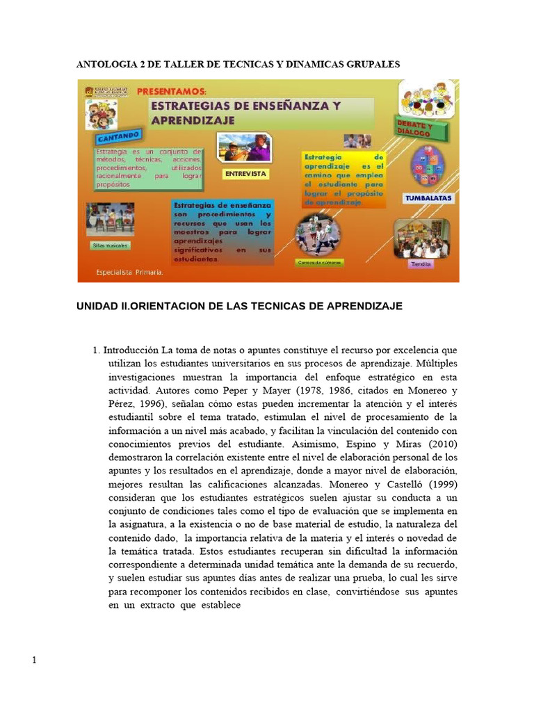 Antologia Unidad 2 de Taller de Tecnicas y Dinamicas Grupales 2022 PDF | PDF | Aprendizaje ...