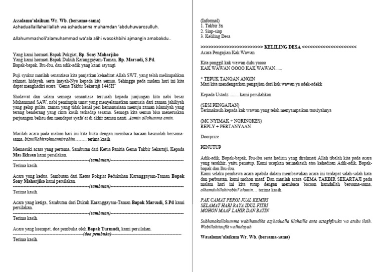 Draft MC Pengajian 1445 H | PDF