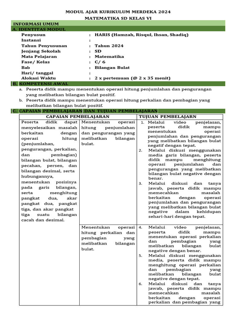 Modul Ajar Kelas 6 HARIS | PDF
