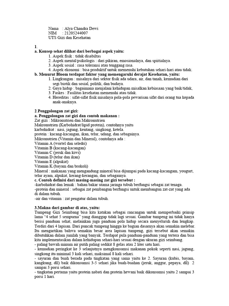 UTS Gizi Dan Kesehatan - Alya Chandra Dewi - 21205244007 | PDF