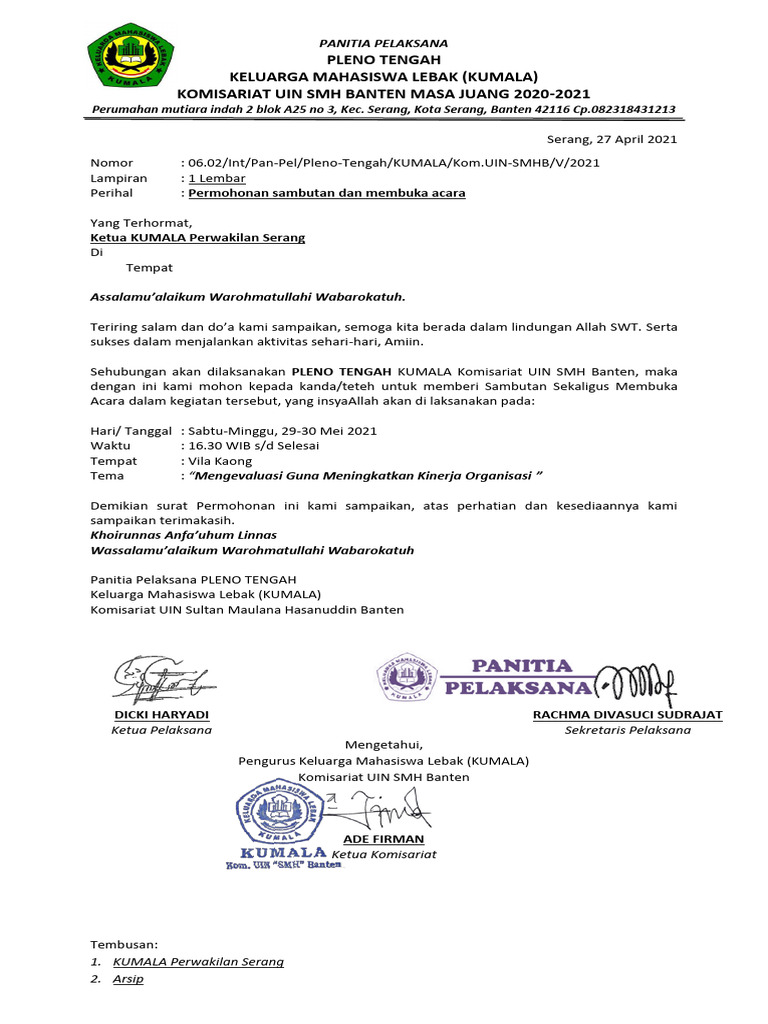 06.02 - Permohonan Sambutan Dan Membuka Acara Pleno Tengah | PDF