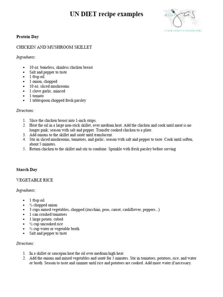 UN DIET Recipe Examples | PDF | Zucchini | Pasta