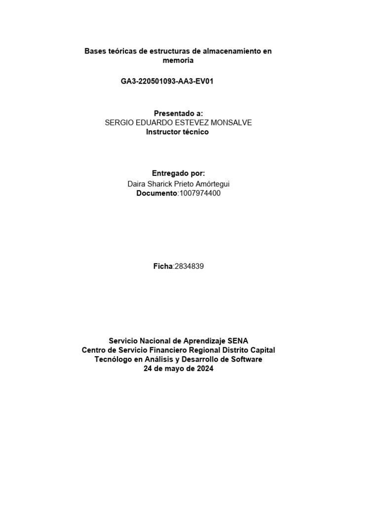 GA3-220501093-AA3-EV01 Bases Teóricas de Estructuras de Almacenamiento en Memoria | PDF ...