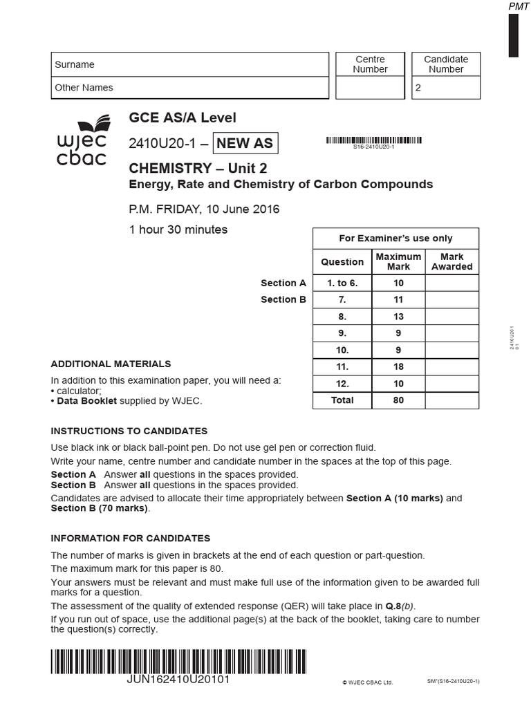 June 2016 QP - Unit 2 WJEC Chemistry A-Level | PDF | Methane | Chemical ... June 2016 QP - Unit 2 WJEC Chemistry A-Level | PDF | Methane | Chemical ...