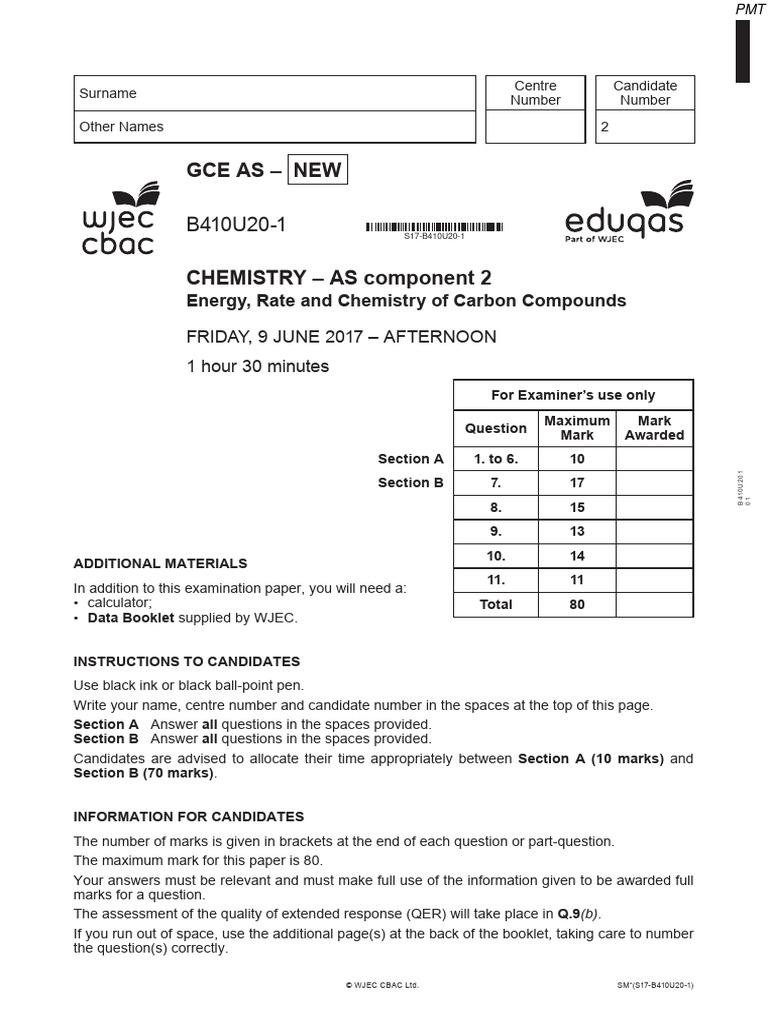 June 2017 QP - Component 2 WJEC Chemistry AS-Level | PDF | Ethanol | Chlorofluorocarbon