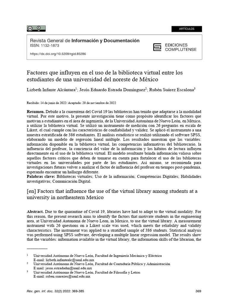 LECTURA SESIÓN 1 Factores Que Influyen en El Uso de La Biblioteca ...