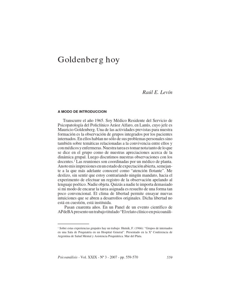 Goldenberg: Legado en Salud Mental | PDF | Psicoanálisis | Hospital