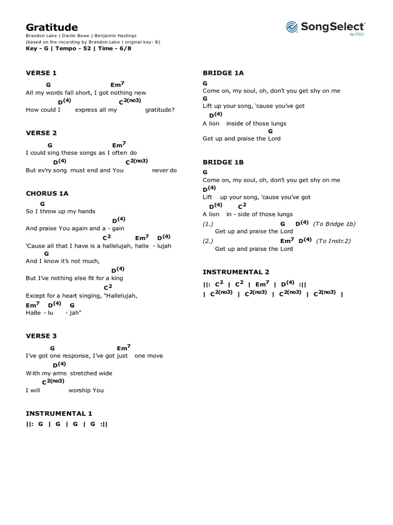 Gratitude Chords G | PDF | Musicology