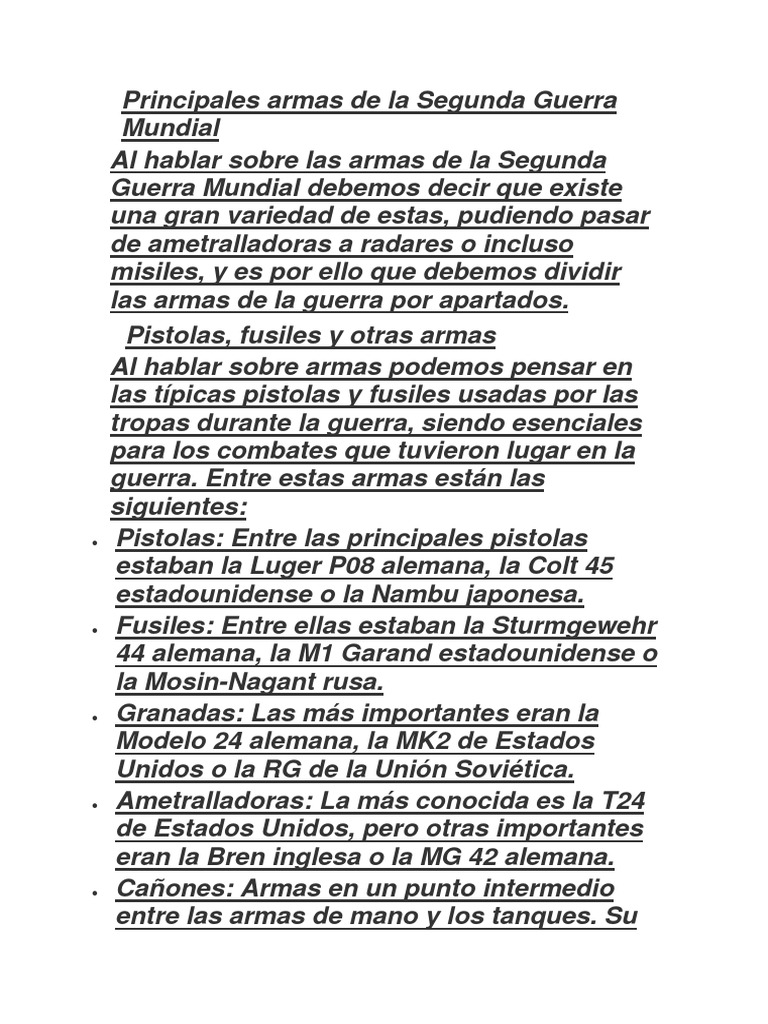 Principales Armas de La Segunda Guerra Mundial | PDF | Segunda Guerra ...