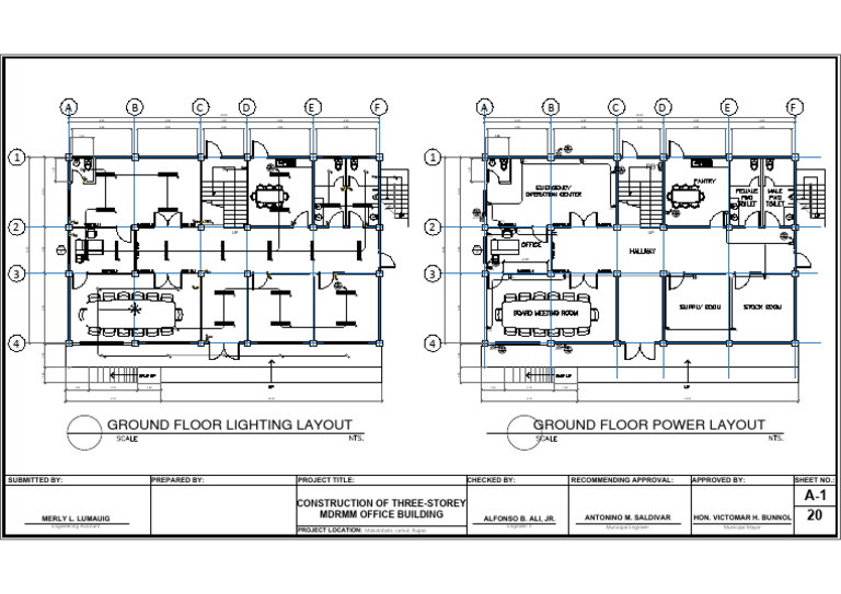 A B C D E F A B C D E F: Ground Floor Lighting Layout Ground Floor Power Layout | PDF