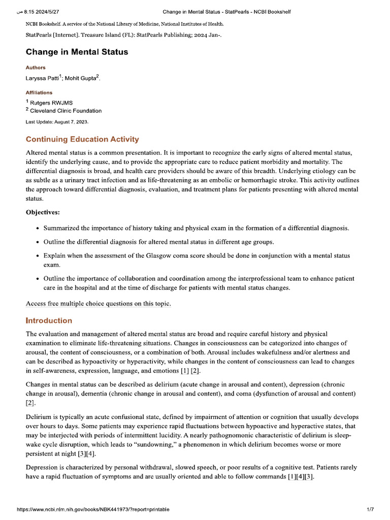 Change in Mental Status | PDF