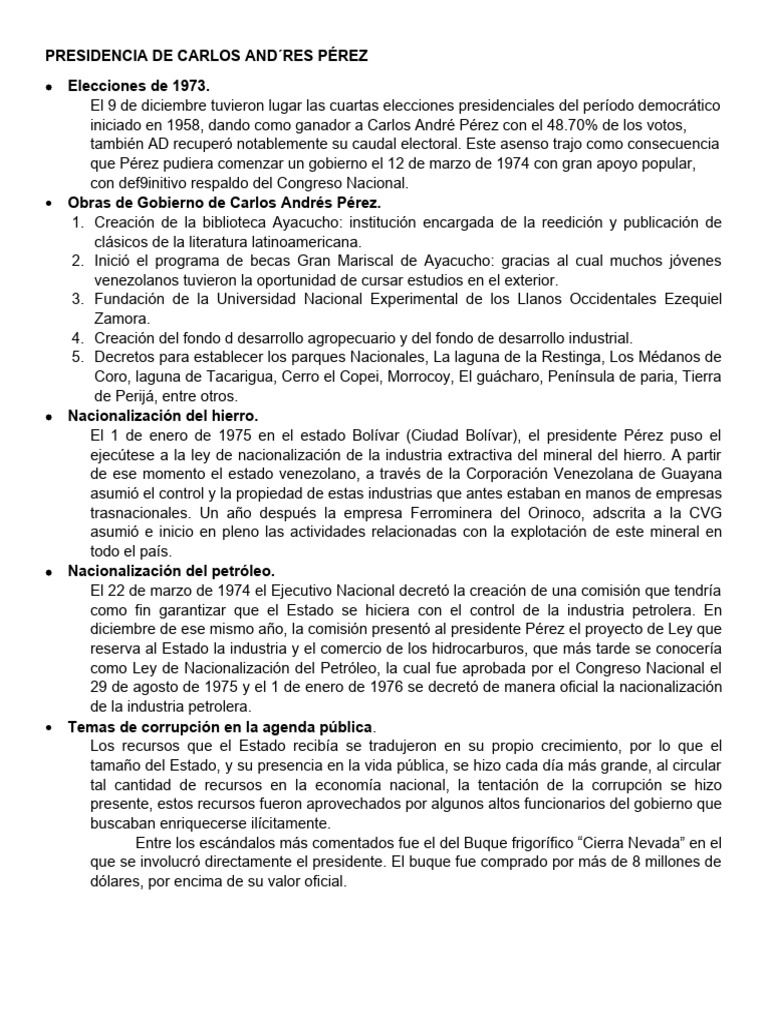 Presidencia de Carlos and Res Pérez | PDF | Venezuela