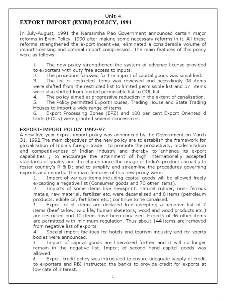 EXim Policy | PDF | Exports | Reserve Bank Of India