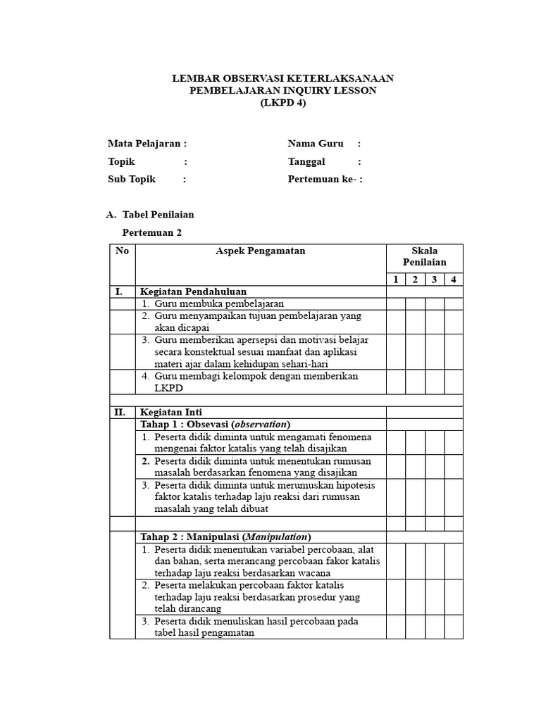 Lembar Observasi Keterlaksanaan-Lkpd 4 | PDF