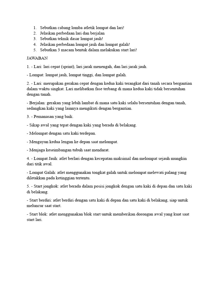 Teknik Dasar Atletik: Lari & Lompat | PDF