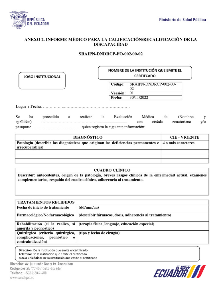 Informe Médico de Discapacidad | PDF | Terapia | Cirugía