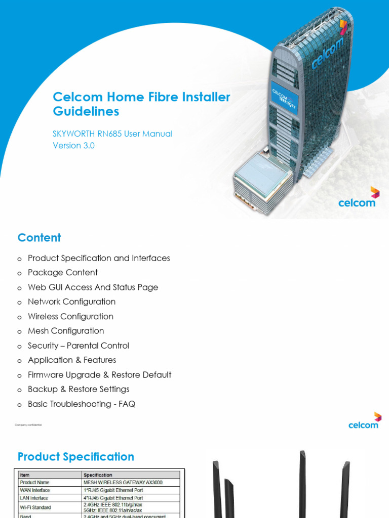 Celcom Home Fibre Installer Guidelines RN685 | PDF | Wi Fi | Wireless Lan